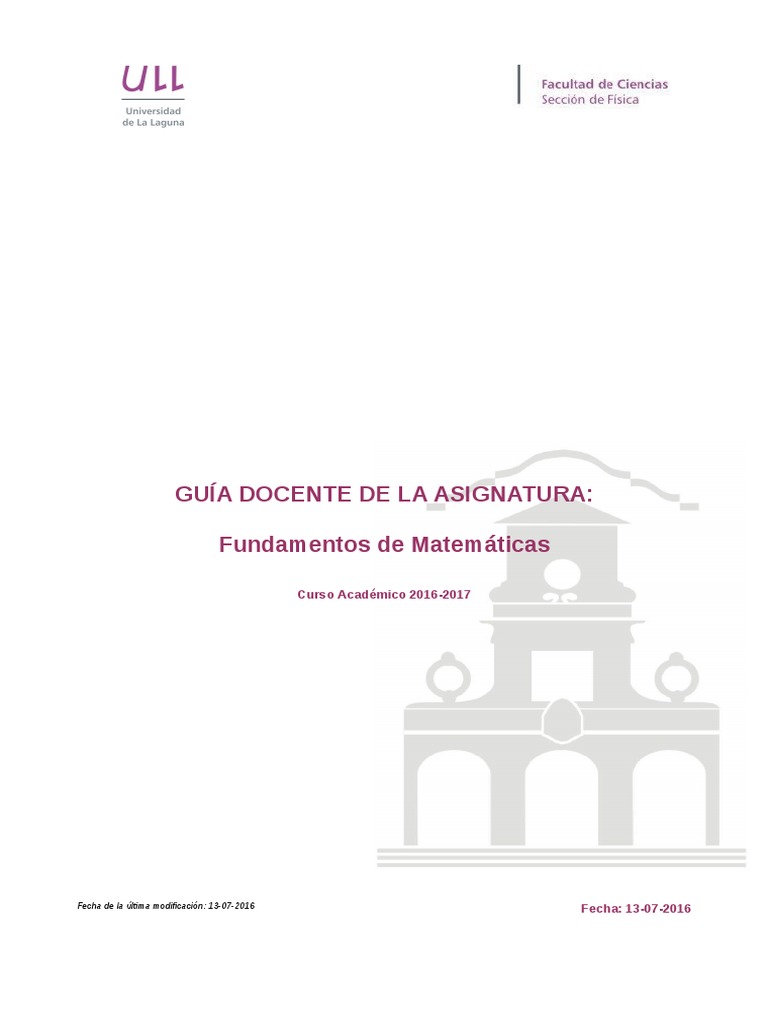 Guia Docente 279191104 - Fundamentos de Matematicas - Curso 1617 | PDF ...