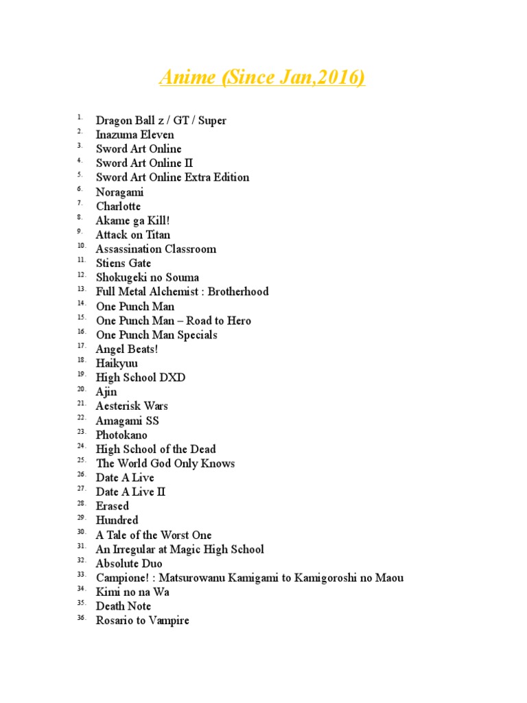 Anime List | PDF | Leisure