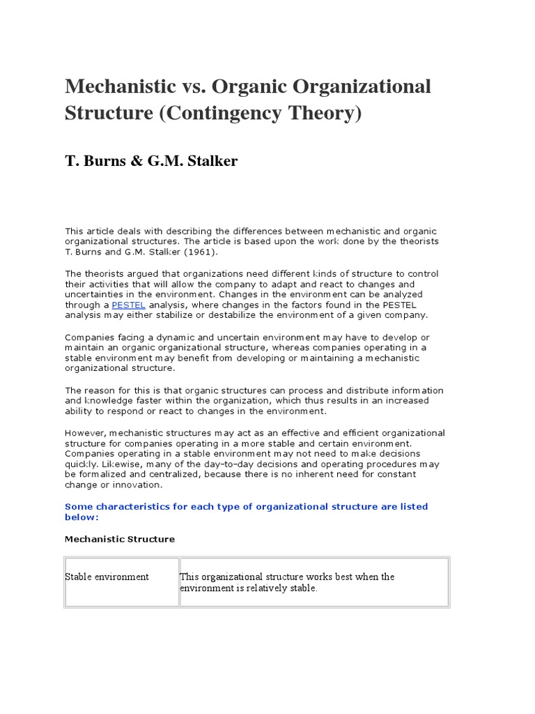 Mechanistic Vs | PDF | Organizational Structure | Decision Making