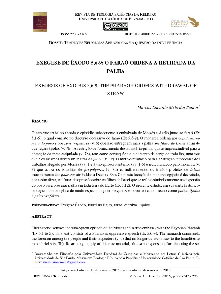 Exegese de Êxodo 5,6-9 | PDF | Livro do Êxodo | Tempo