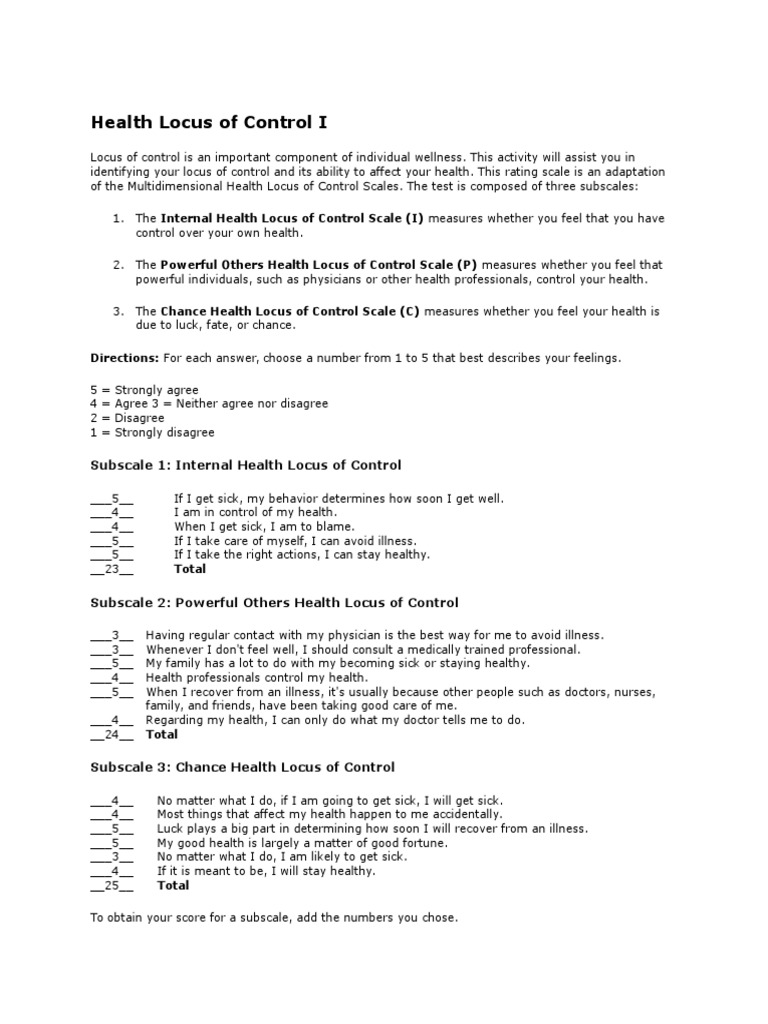 Health Locus of Control I | PDF | Luck | Health Professional