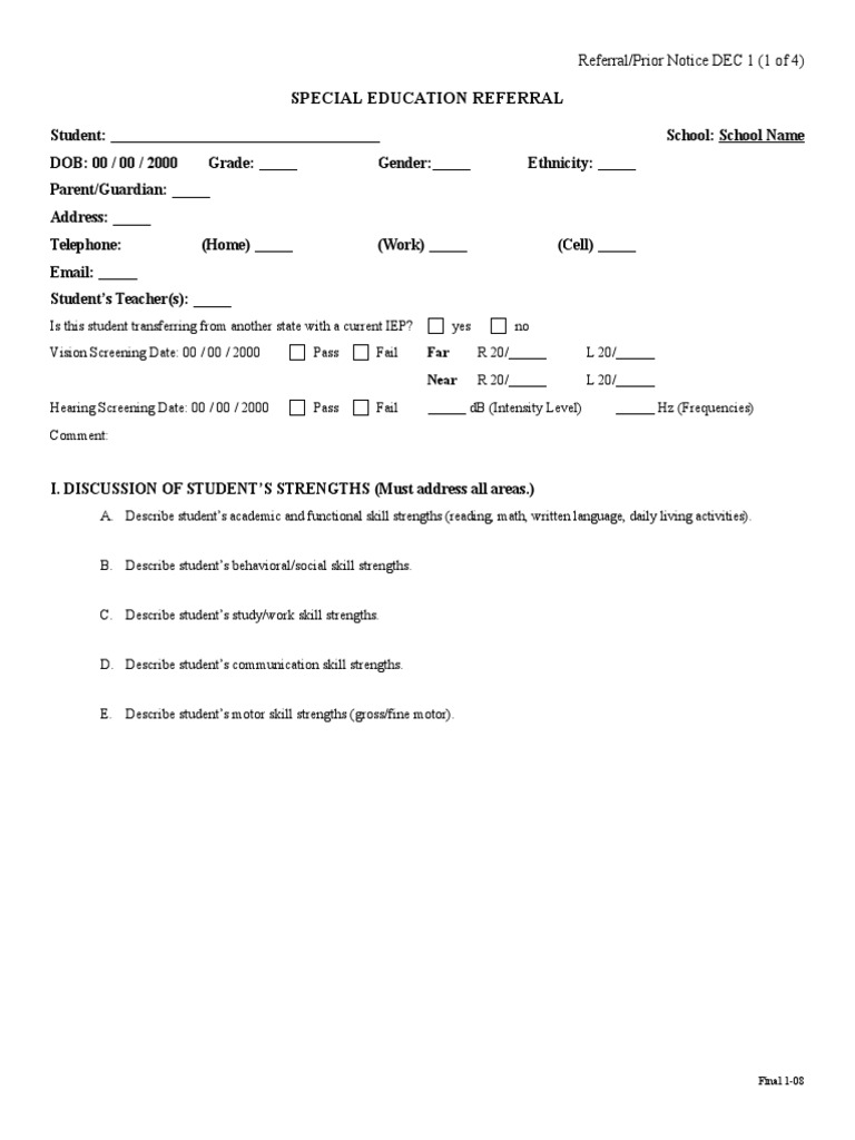 Special Education Referral | PDF | Individualized Education Program ...