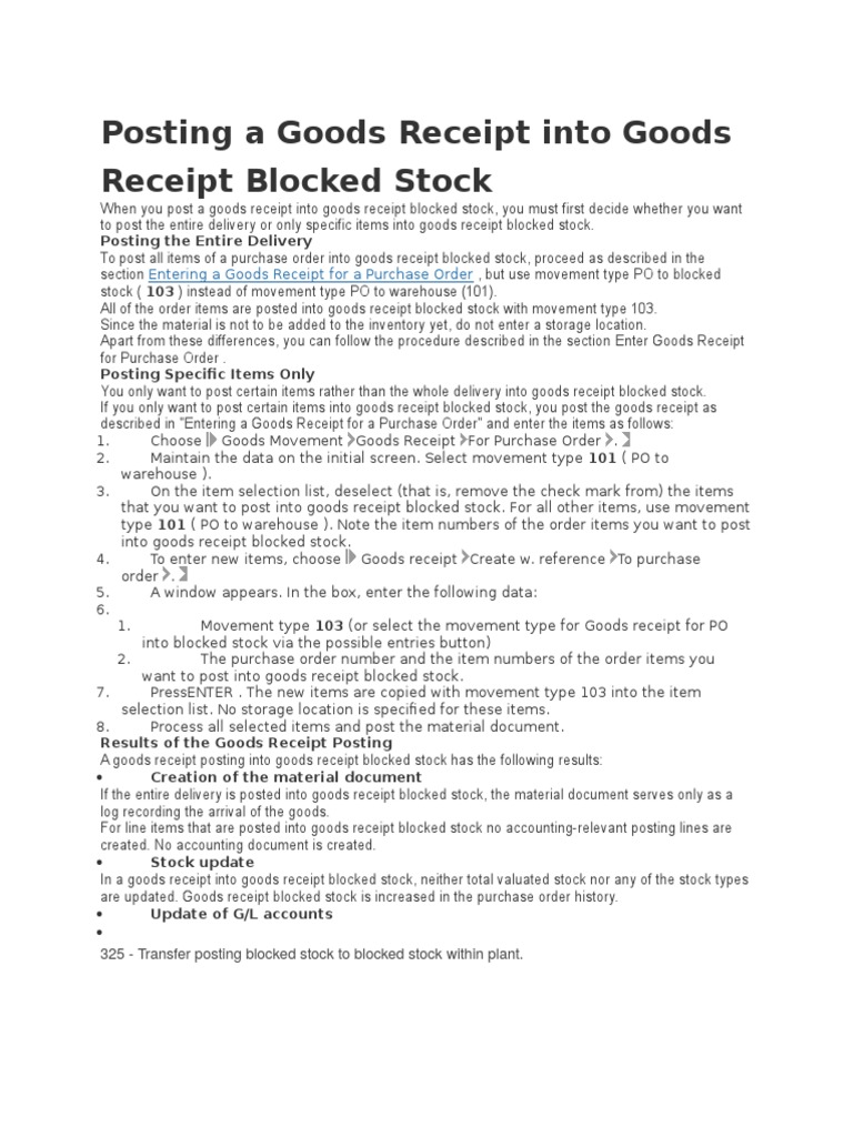 How To Post To Blocked Stock | PDF | Warehouse | Receipt