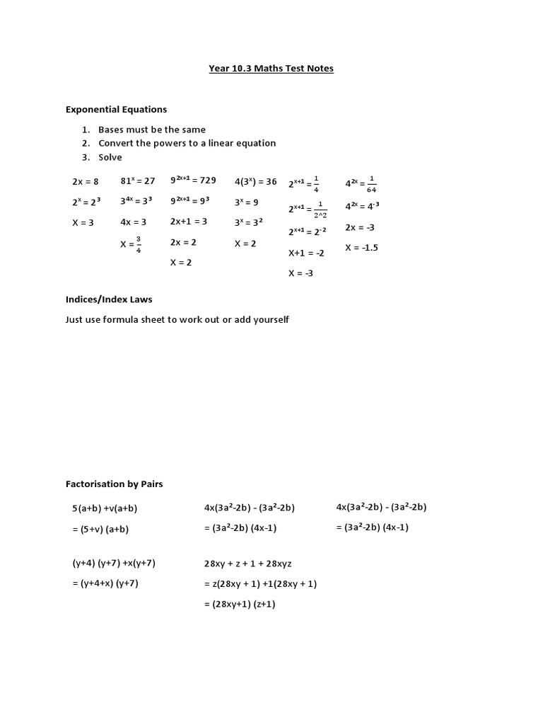 Year 10.3 Maths Test Notes: X 4x 3 2x+1 X X x+1 1 4 x+1 1 2 2 x+1 - 2 ...