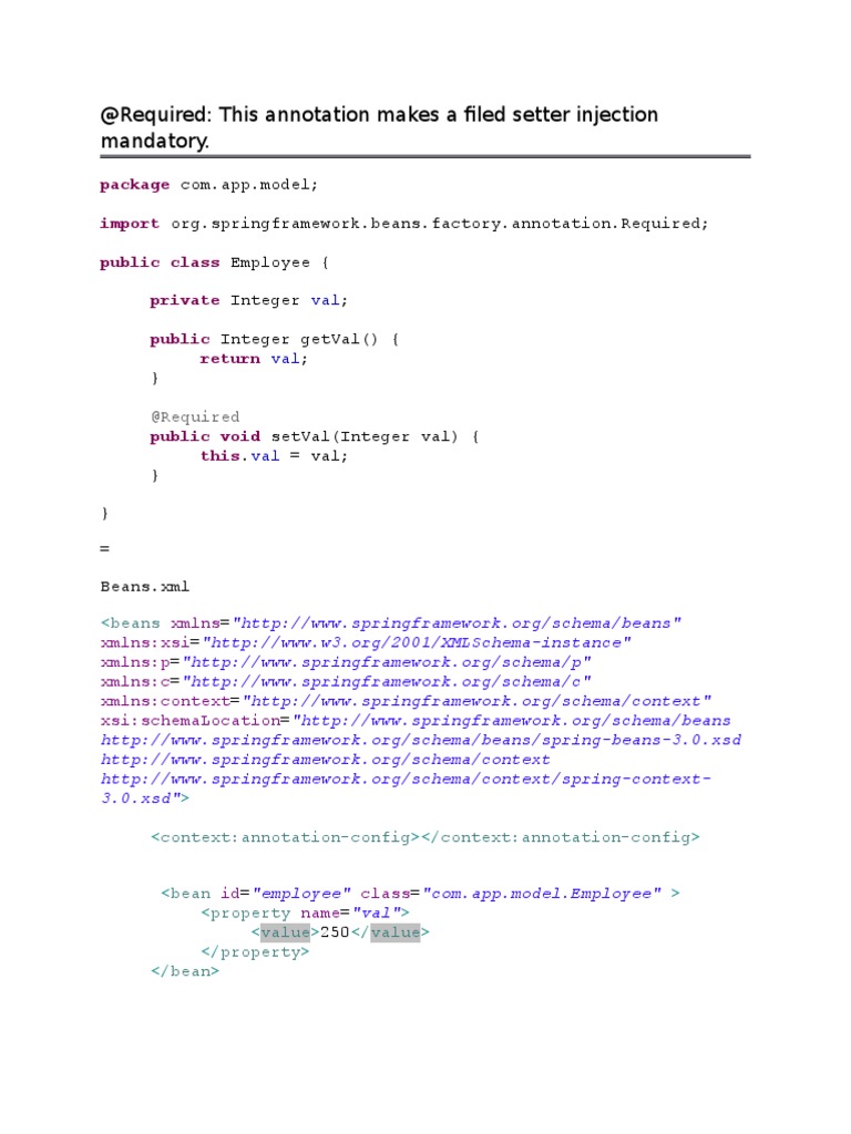 @required: This Annotation Makes A Filed Setter Injection Mandatory | PDF