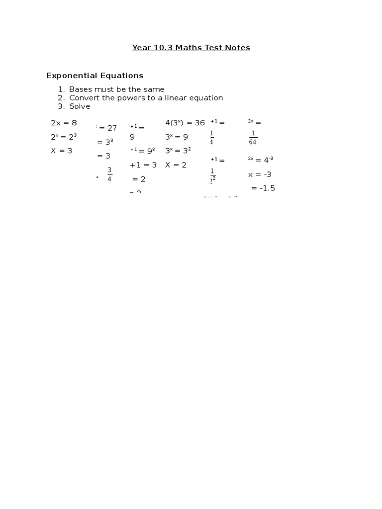 Year 10.3 Maths: Exponential Equations Guide | PDF