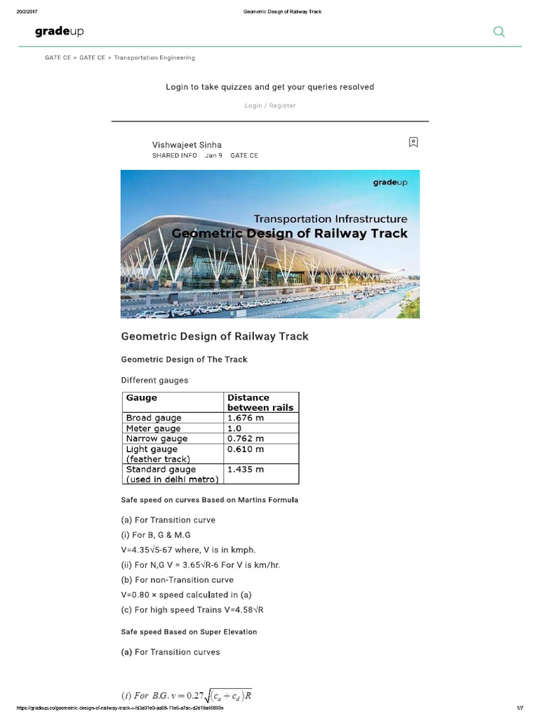 Geometric Design of Railway Track | PDF