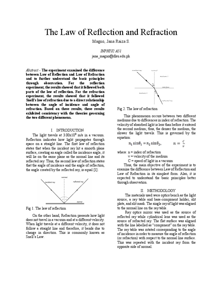 Reflection and Refraction Lab Report 1 | PDF | Reflection (Physics ...