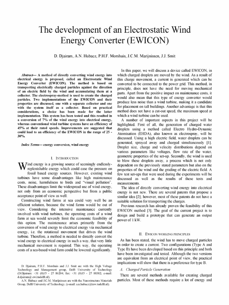 Electrostatic Wind Energy Converter | PDF | Wind Power | Electric Charge