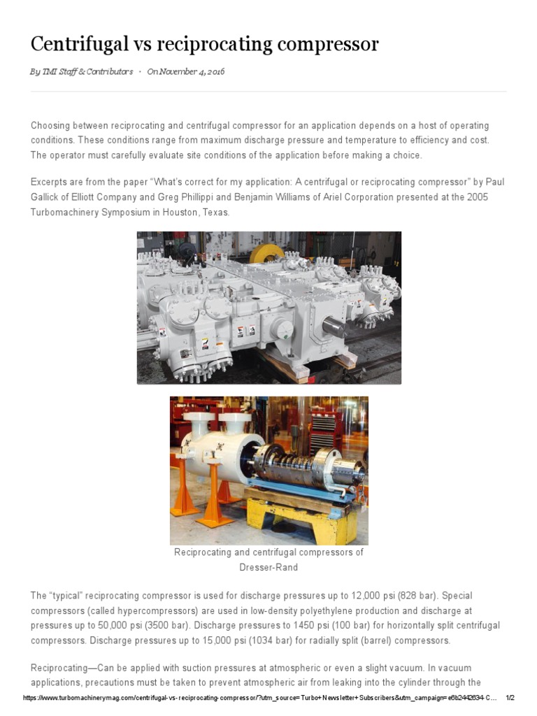 Centrifugal Vs Reciprocating Compressor - Turbomachinery Magazine PDF ...