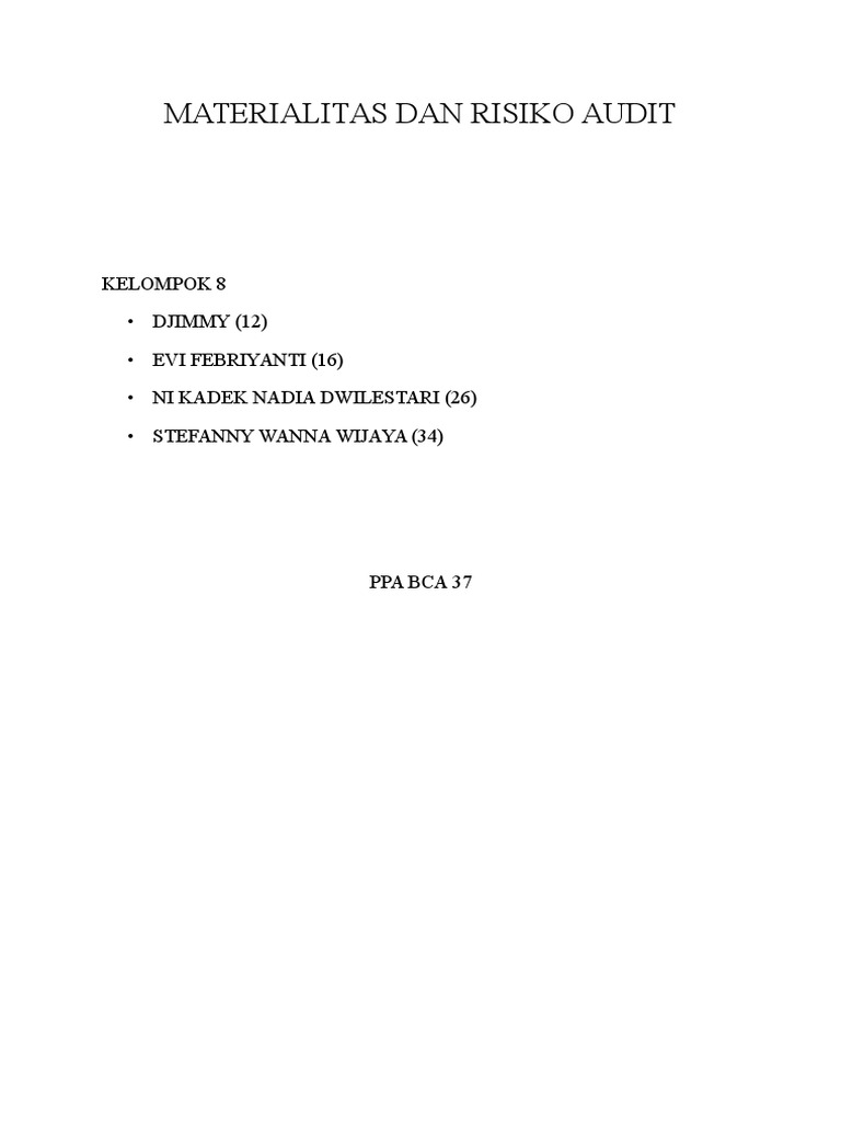 Materialitas Dan Risiko Audit Kelompok 8 | PDF
