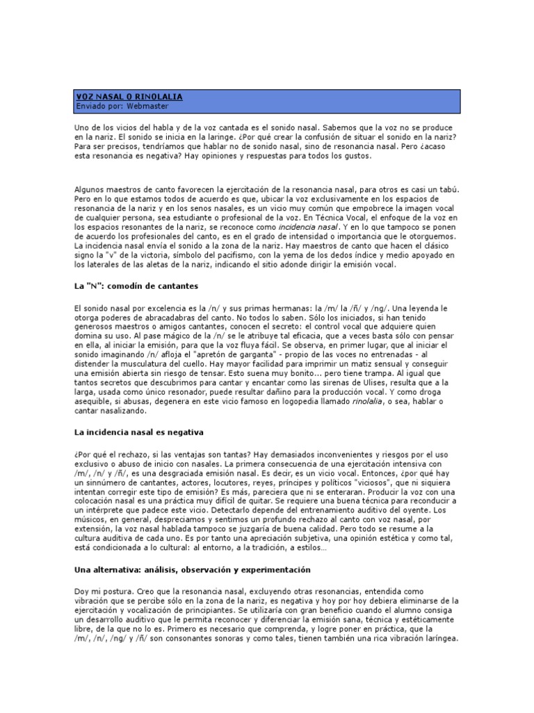 Voz Nasal o Rinolalia2 | PDF | Canto | Sonido