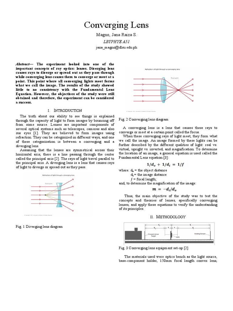 Converging Lens Experiment | PDF | Optics | Electromagnetic Radiation