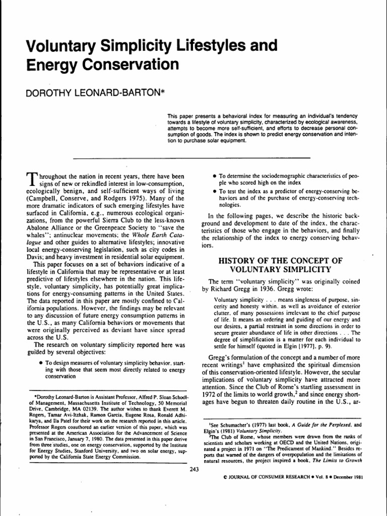 Leonard-Barton (1981) - Voluntary Simplicity Lifestyles and Energy ...