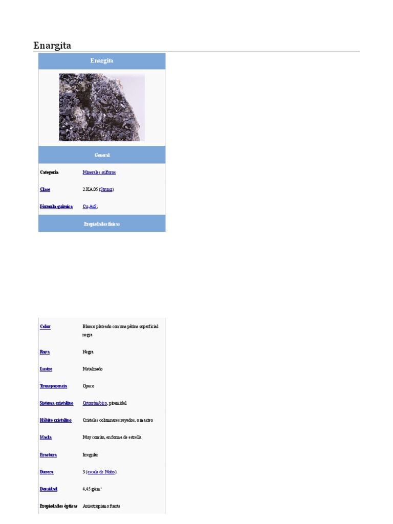 Enargita | PDF | Minerales | Clasificación de minerales