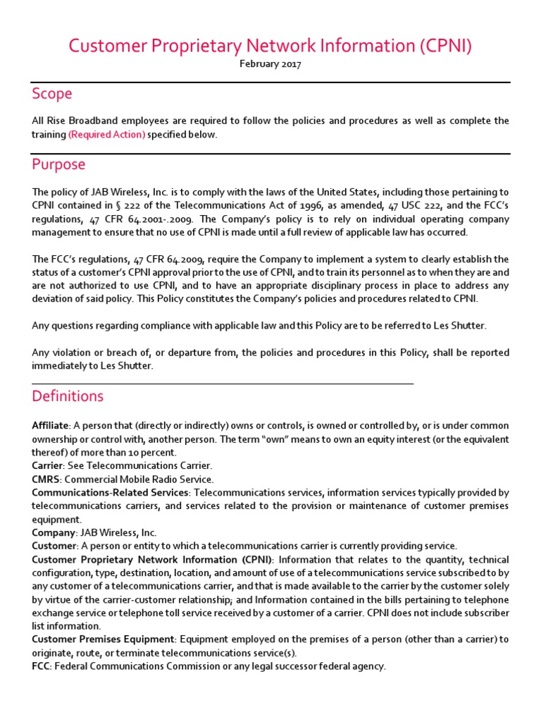 CPNI Handbook 2017 PDF | PDF | Federal Communications Commission ...