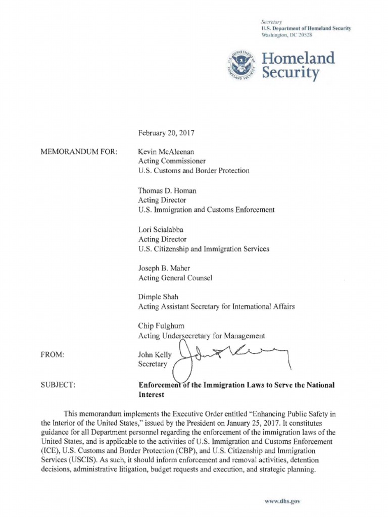 DHS Memo -- Enforcement of the Immigration Laws to Serve the National ...