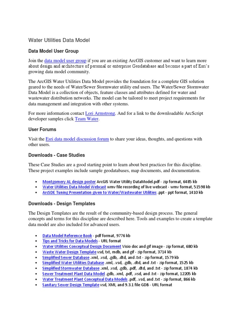Water Utilities Data Model | PDF | File Format | Arc Gis