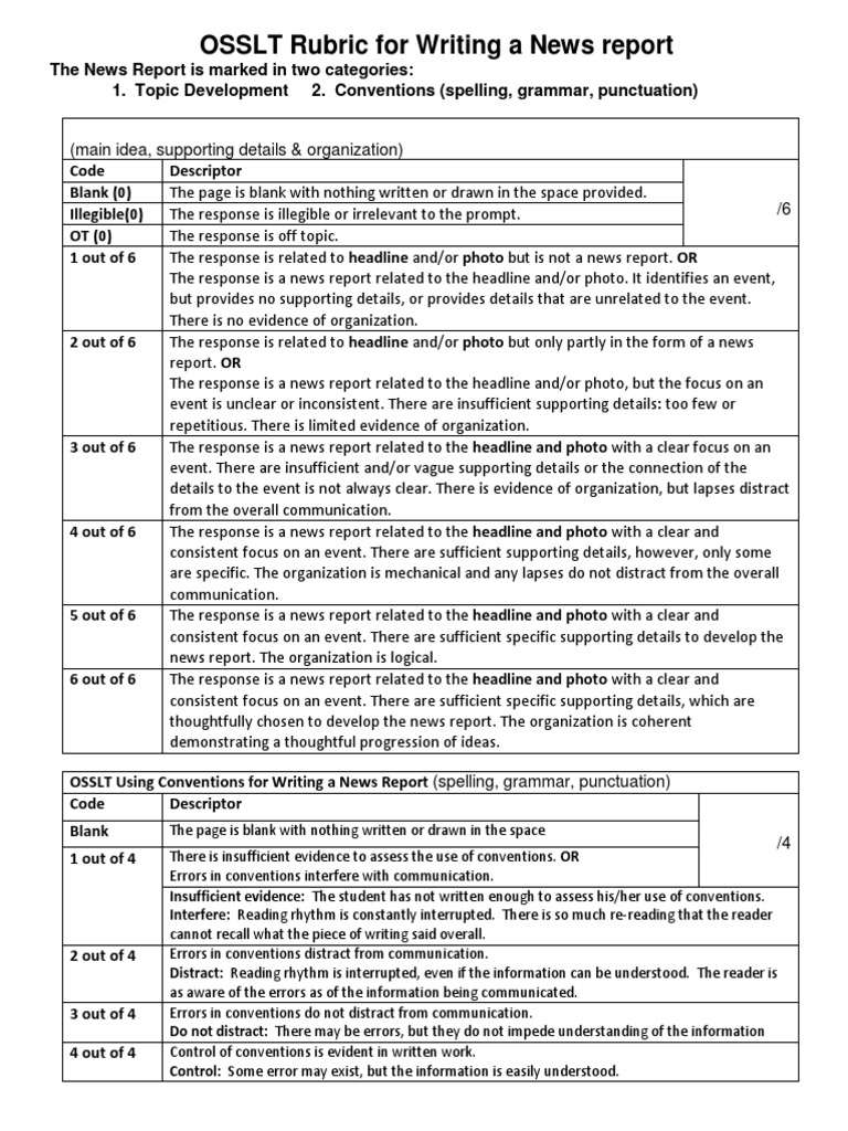 Rubrics For Writing A News Report | Download Free PDF | News | Information