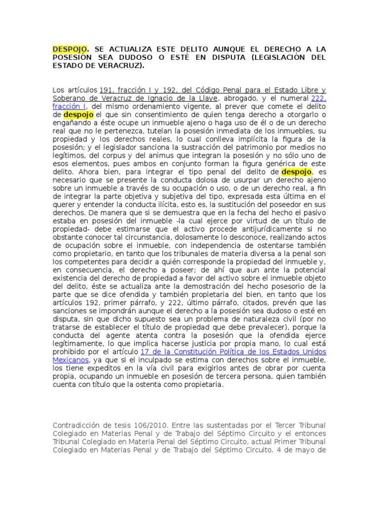 Delito de Despojo en Veracruz: Análisis Legal | PDF | Posesión (Ley ...