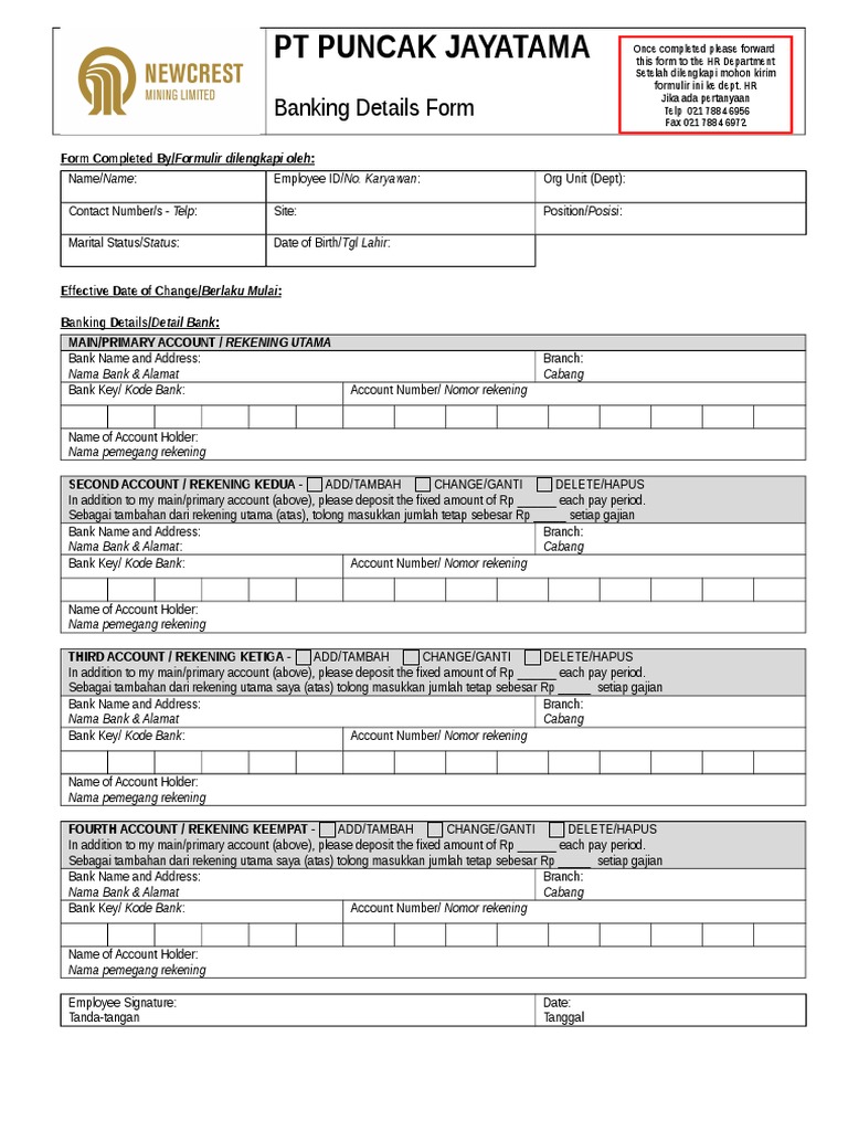 Employee Banking Details Form | PDF