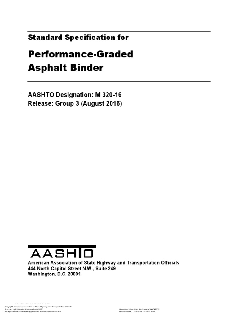Aashto M320-16 PDF | PDF | Asphalt | Road Surface