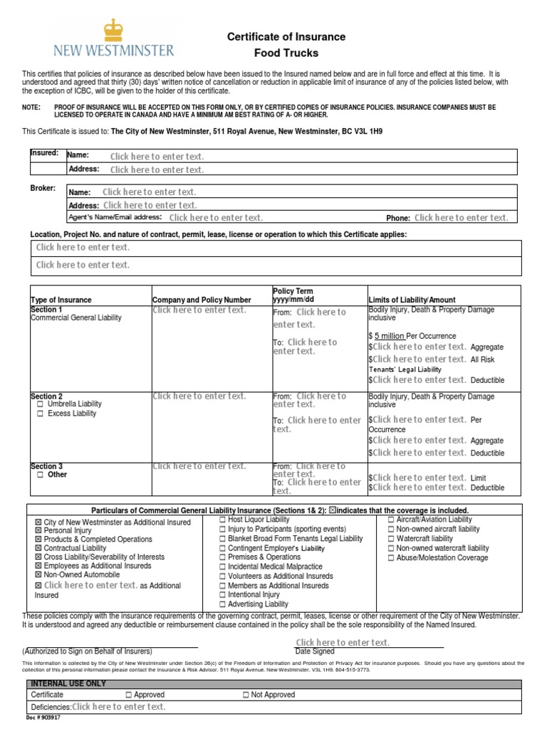 Food Truck Insurance Certificate Template | PDF | Liability Insurance ...