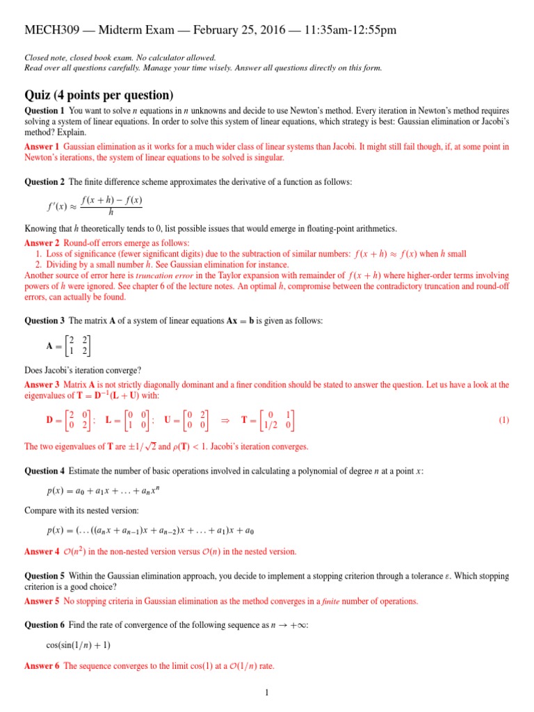 Midterm 2016 Corr | PDF | System Of Linear Equations | Equations