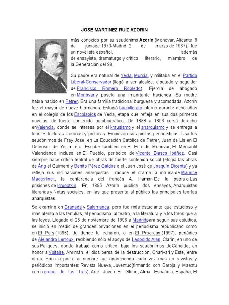 Biografia de Jose Martinez Ruiz Azorin | PDF | Federico García Lorca ...