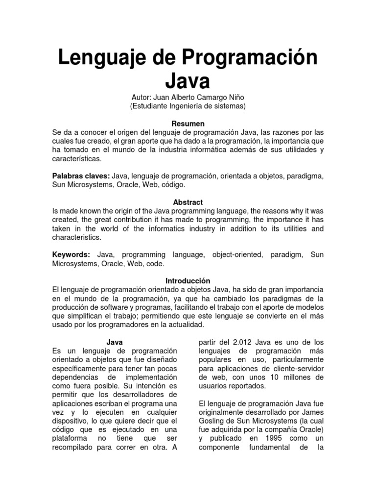 Artículo Lenguaje de Programación Java | PDF | Java (lenguaje de programación) | Plataformas de ...