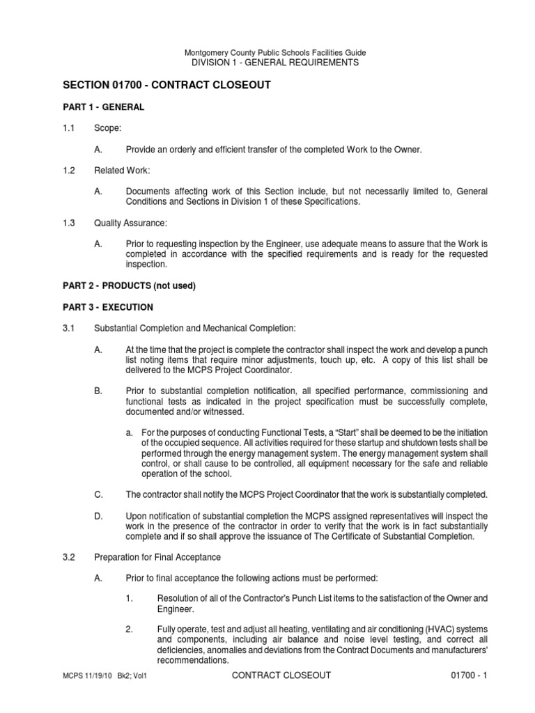 Contract Close-Out | PDF | Hvac | Specification (Technical Standard)