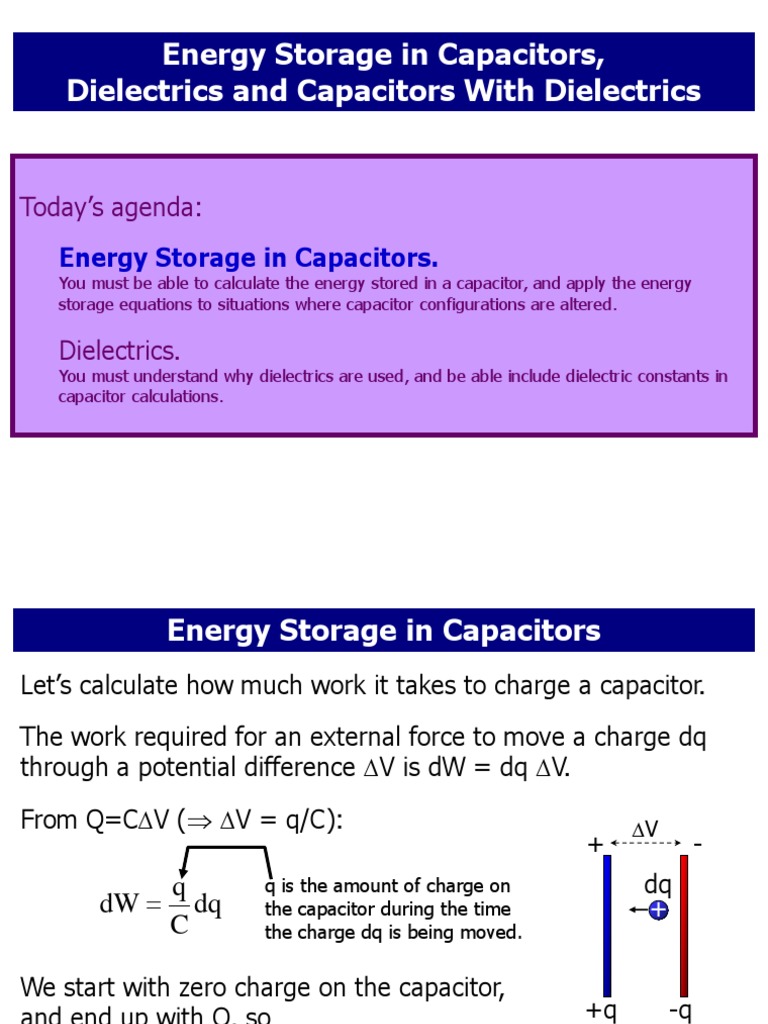 Energy Storage in Capacitors, Dielectrics and Capacitors With Dielectrics | PDF | Dielectric ...