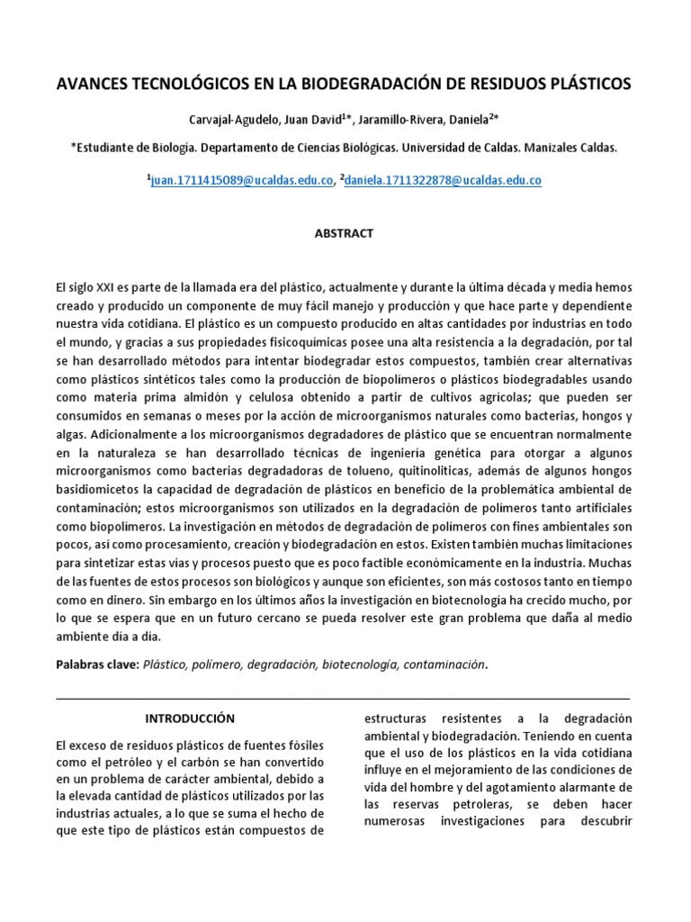 Biodegradacion de Plasticos | Descargar gratis PDF | El plastico ...