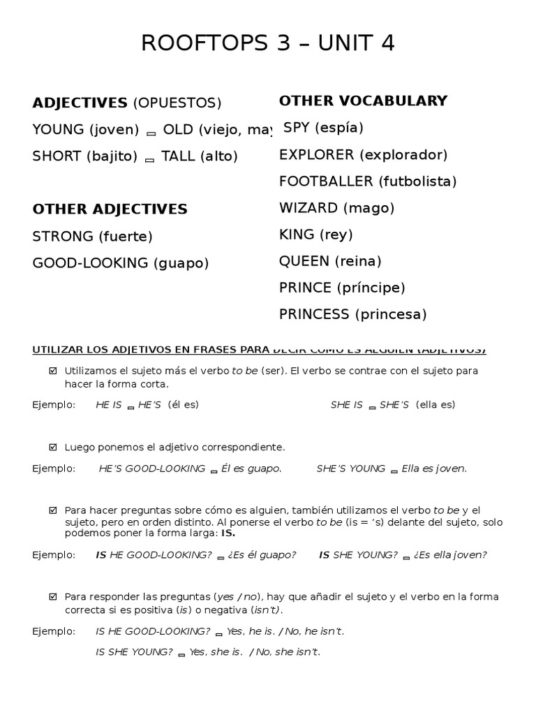 Rooftops 3 Unit 4 Revision | PDF