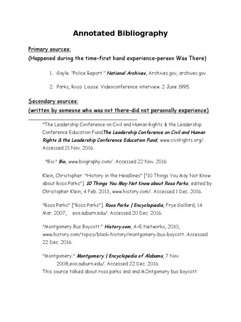 Annotated Bibliography: Primary Sources: (Happened During The Time ...