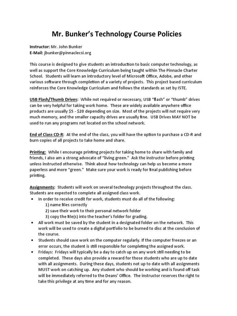 Course Policies | PDF | Usb Flash Drive | Curriculum