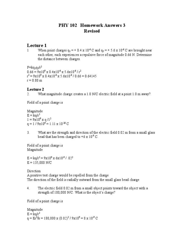 PHY 102 Homework Answers 3 | PDF