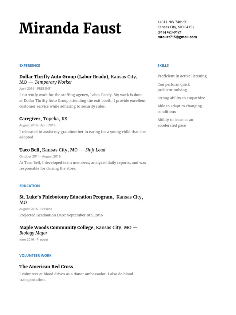 Miranda Faust: Dollar Thrifty Auto Group (Labor Ready), Kansas City | PDF