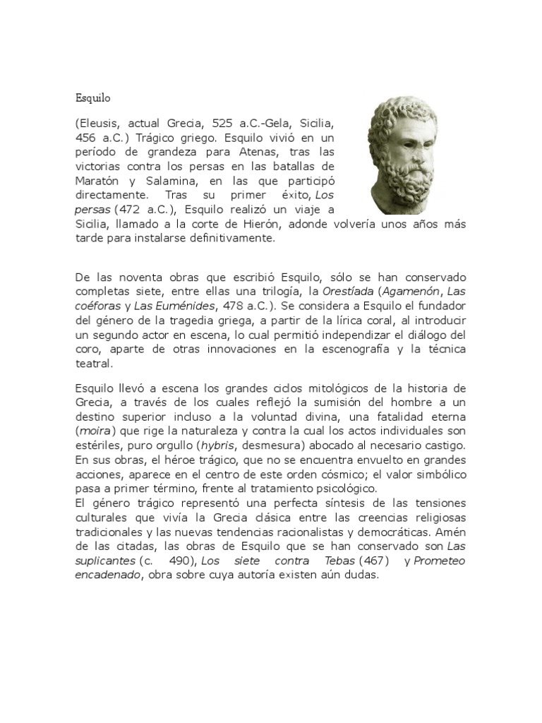 Biografias de Esquilo, Esquino, Soflofles, Plauto, Aristofanes | PDF ...