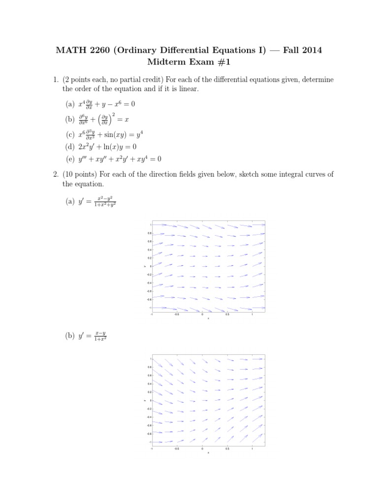 MATH 2260 (Ordinary Differential Equations I) - Fall 2014 Midterm Exam ...