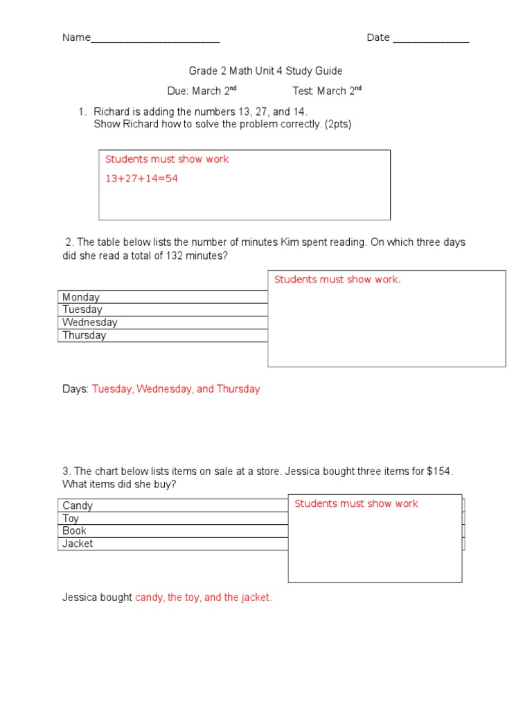 Unit 4 Study Guide Answer Key | Download Free PDF | Teaching Mathematics
