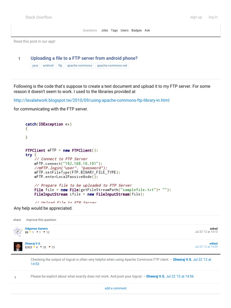 Uploading A File To A FTP Server From Android Phone - Stack Overflow | PDF | File Transfer ...