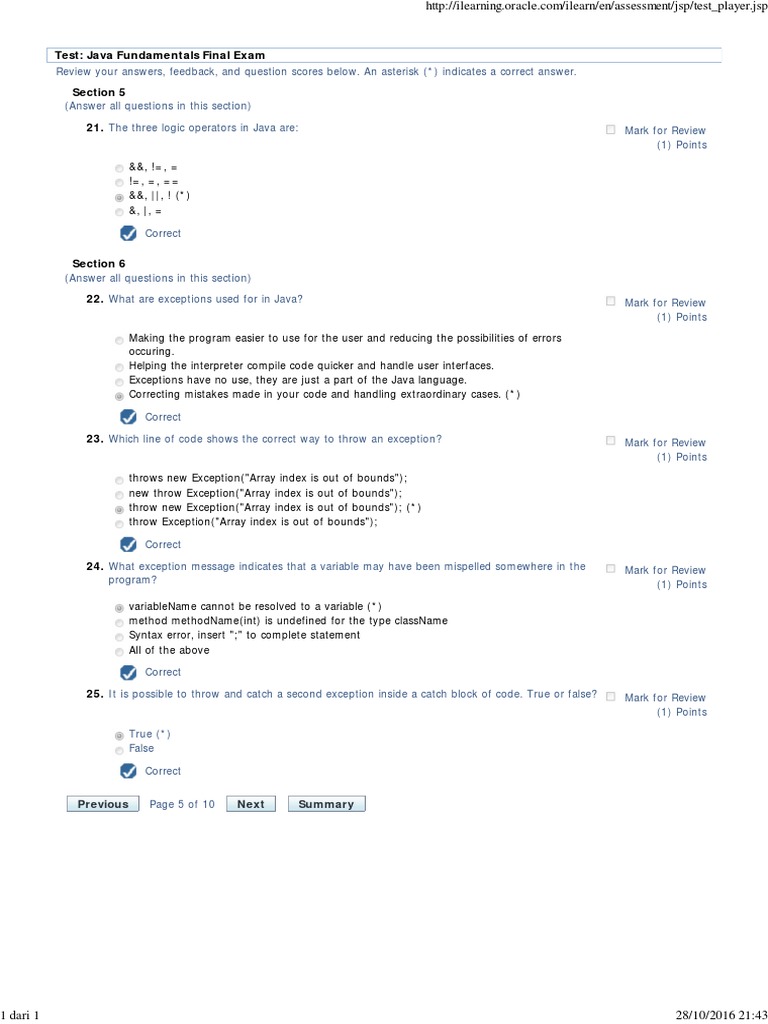 Test: Java Fundamentals Final Exam: Previous Next | PDF