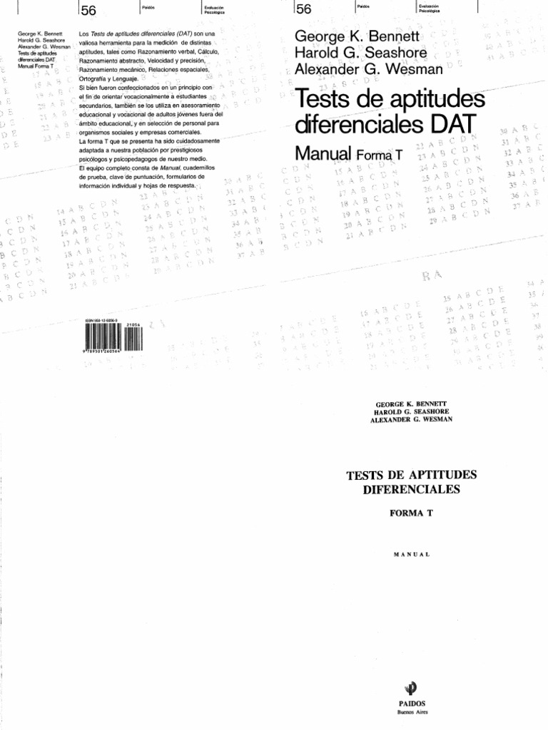 Tests de Aptitudes Diferenciales DAT Forma T PDF | PDF
