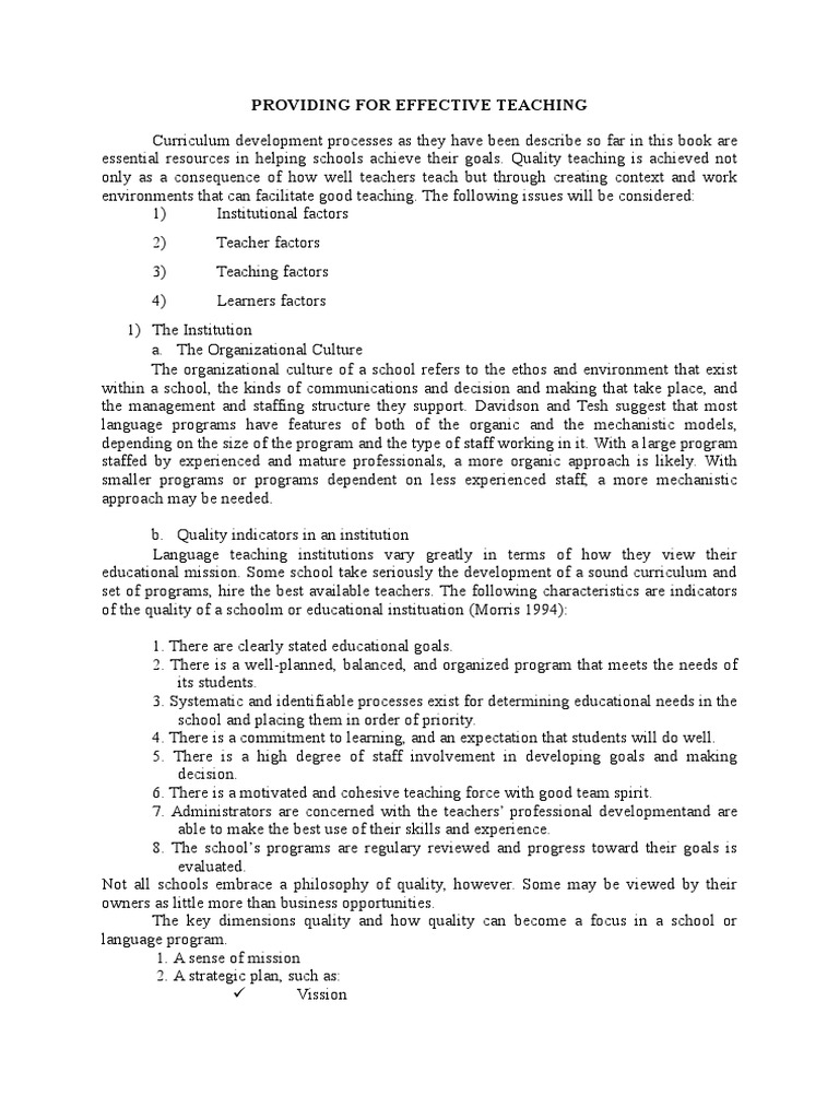 Providing For Effective Teaching | PDF | Performance Appraisal | Teachers