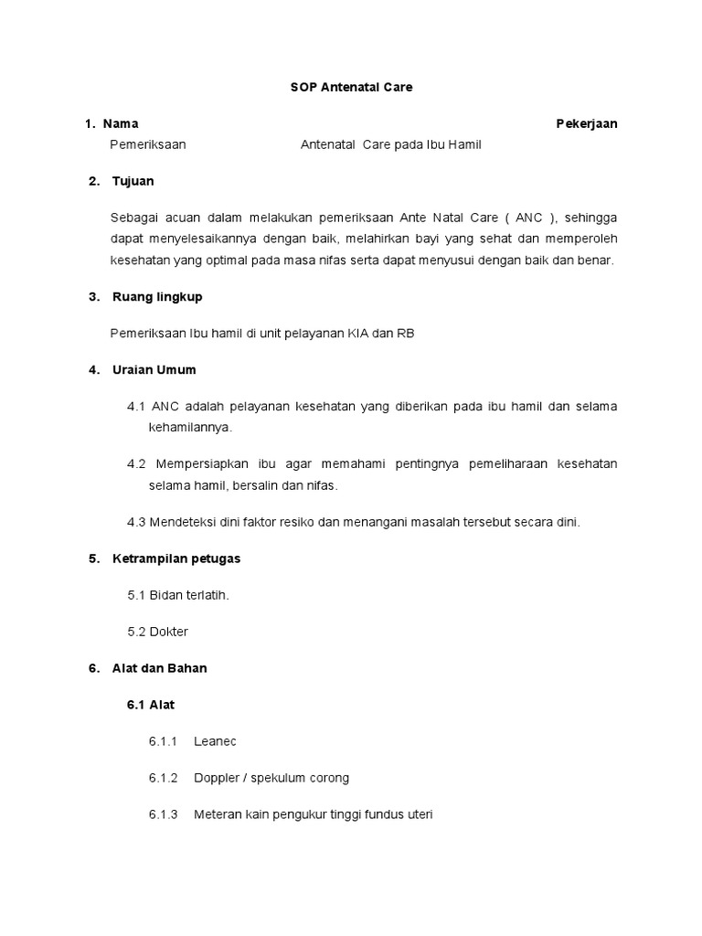 SOP Antenatal Care | PDF