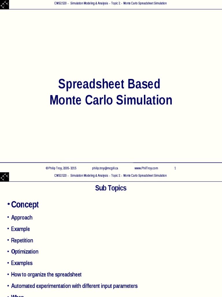 Topic02 SpreadsheetMonteCarloSimulation 20150108B | PDF | Monte Carlo ...