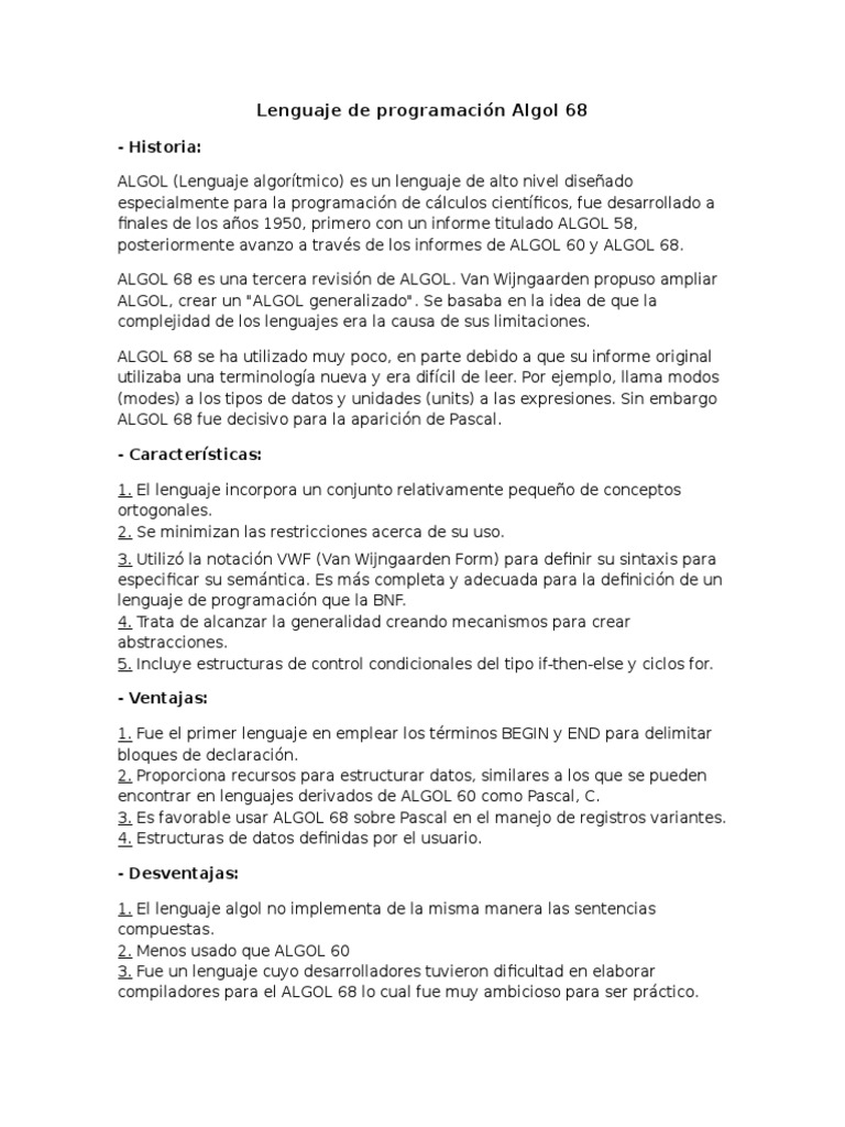 Lenguaje de programación Algol 68 | PDF | Lenguaje de programación ...