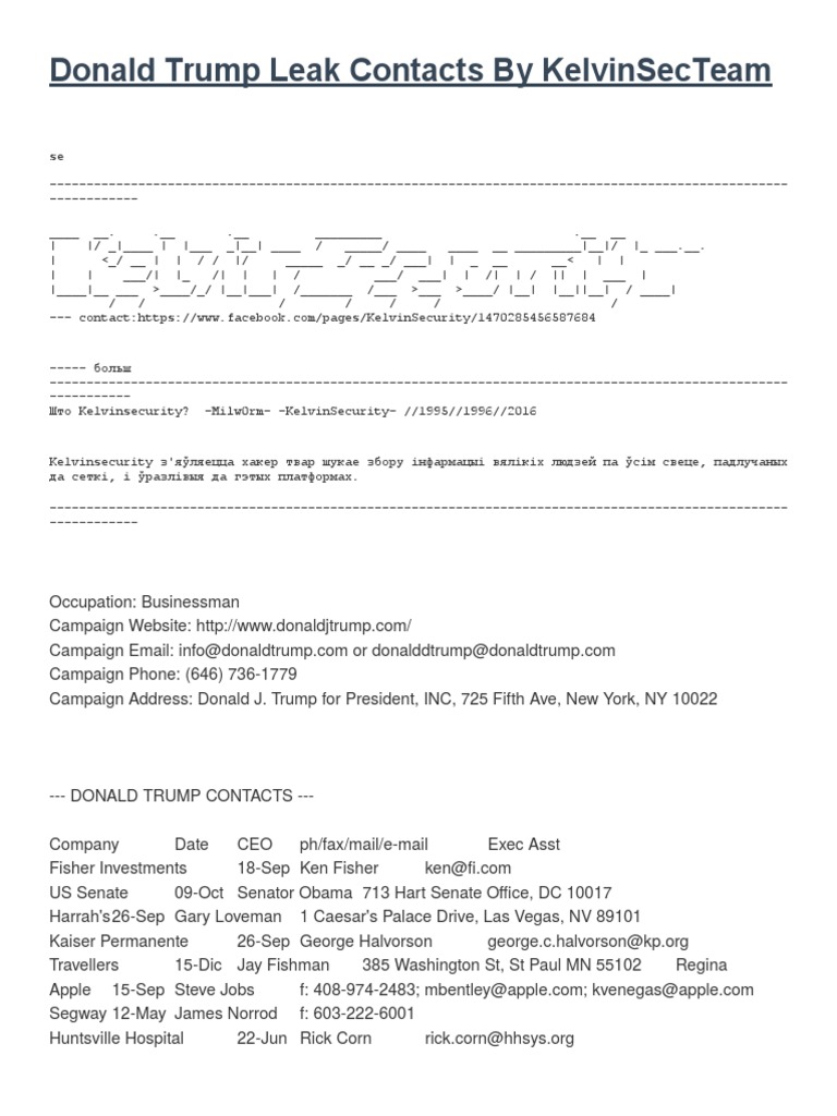 Trump Donor Company Contacts List | PDF