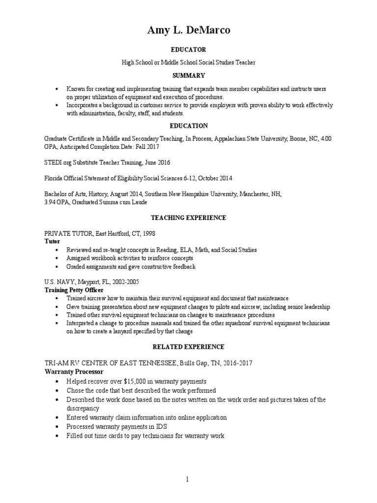 TN Public Redacted Teaching Resume | PDF | Teachers | Business